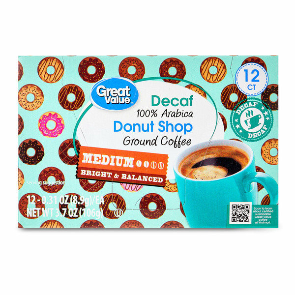 Walmart Great Value Medium Roast Donut Shop Decaf Arabica Ground Coffee ...