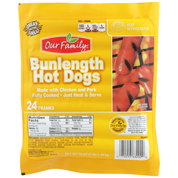 Our Family Bun Length Hot Dogs Franks (48 oz) - Instacart