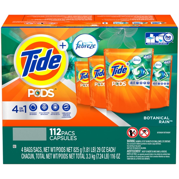Tide PODS Plus Febreze Liquid Laundry Detergent Pacs, Botanical Rain ...