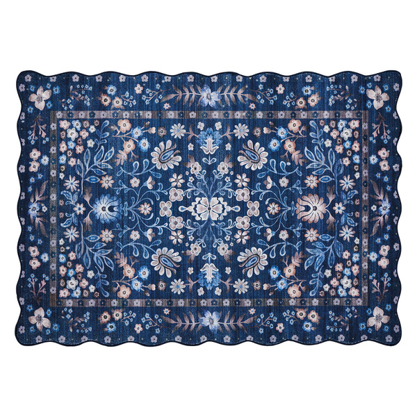 Kirkton House Traditional Floral Scalloped Accent Rug - Navy Same-Day ...