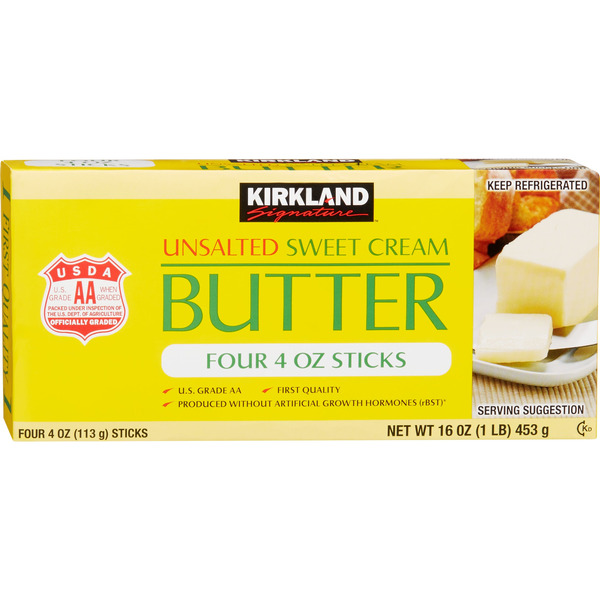 Kirkland Signature Unsalted Butter Quarters, 4 x 1 lb Same-Day Delivery ...