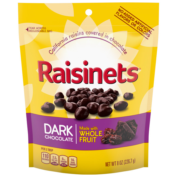 Raisinets Dark Chocolate Covered California Raisins, Resealable Bag, 8. ...