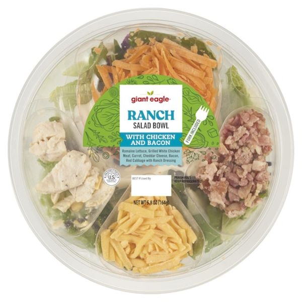 Giant Eagle Giant Eagle Ranch Salad Bowl With Chicken And Bacon Romaine ...