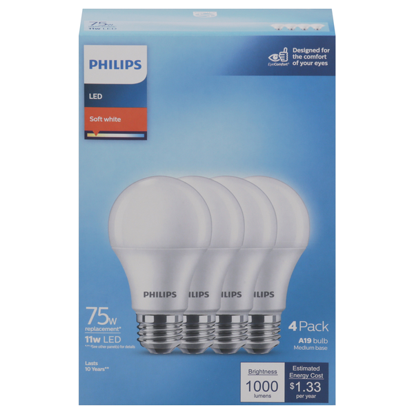 Philips Light Bulbs, LED, Soft White, 11 Watts, 4 Pack Same-Day ...