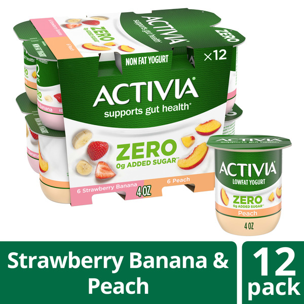 Activia Zero 0g Added Sugar* Strawberry Banana and Peach Probiotic ...