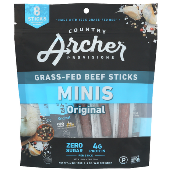 Country Archer Mini Jerky Beef Sticks, Original, Grass-Fed Same-Day ...