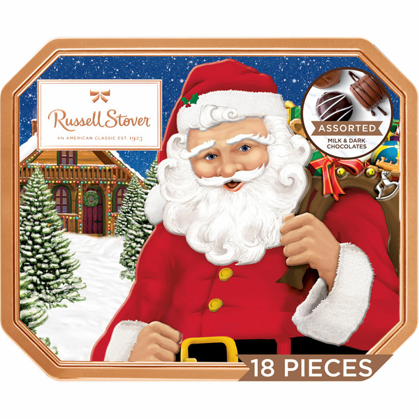 Russell Stover Christmas Assorted Milk & Dark Chocolate Santa Gift Tin ...