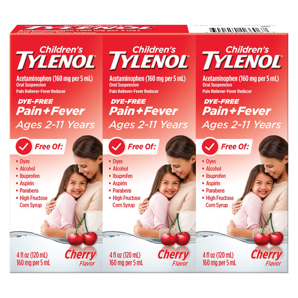 Children's Tylenol Liquid Pain Relief & Fever Medicine, Dye-Free Cherry ...