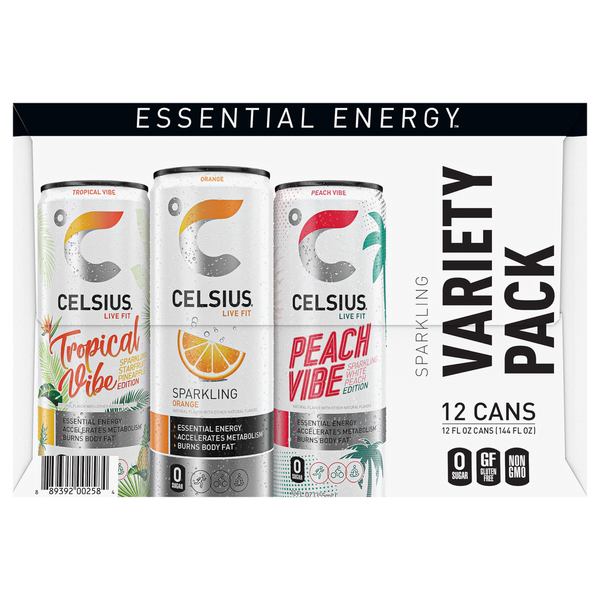 Celsius Sparkling Tropical Vibe/Orange/Peach Vibe Energy Drink Variety ...