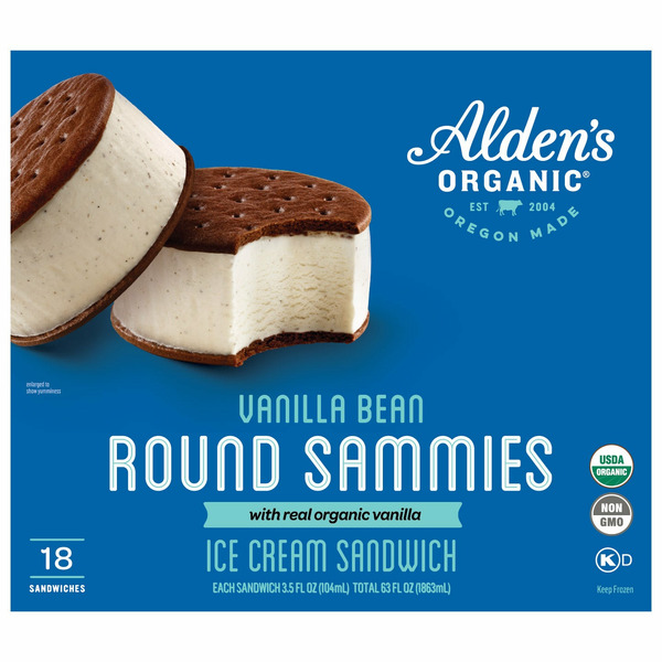 Alden's Organic Ice Cream Sandwich, Vanilla Bean, 3.5 fl oz, 18 count ...