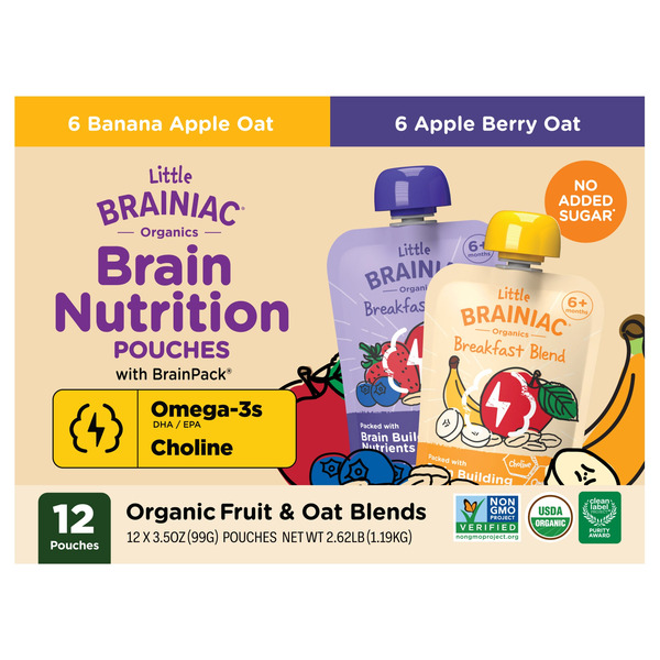 Little Brainiac Organics Brain Nutrition Pouches, 3.5 oz, 12-count Same ...