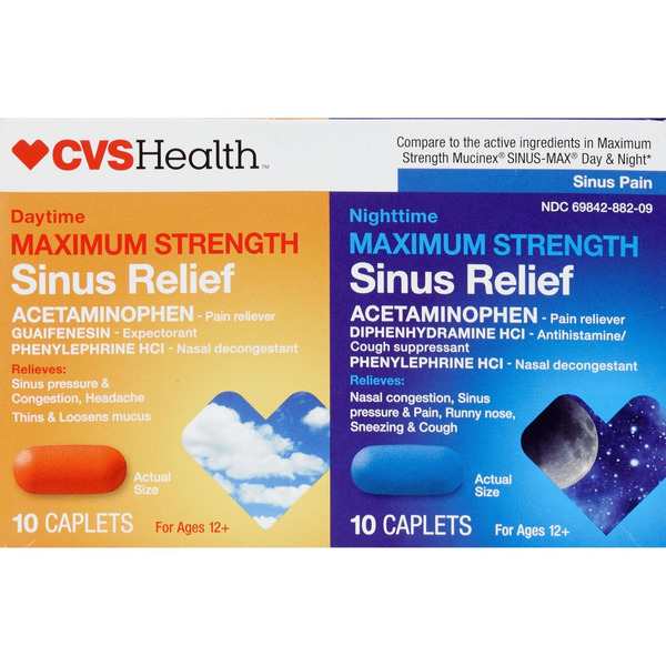 CVS® CVS Health Daytime Nighttime Maximum Strength Sinus Relief Caplets ...