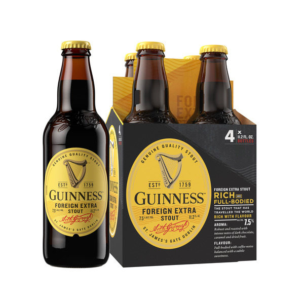 Guinness Foreign Extra Stout Import Beer, 11.2 fl oz, 4 Pack Bottles, 7.5% ABV Same-Day Delivery ...
