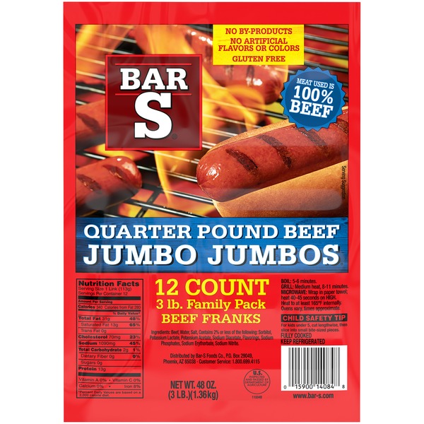 Bar S Quarter Pound Beef Jumbo Jumbos Beef Franks (48 oz) - Instacart