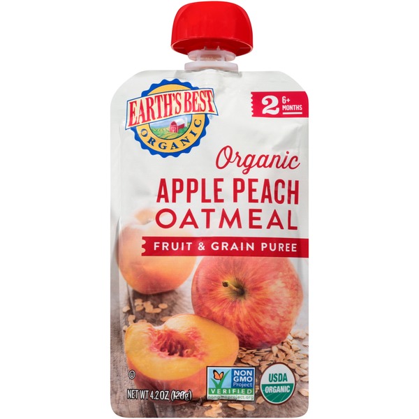 Earth's Best Organic Stage 2 Apple Peach Oatmeal Fruit & Grain Puree ...