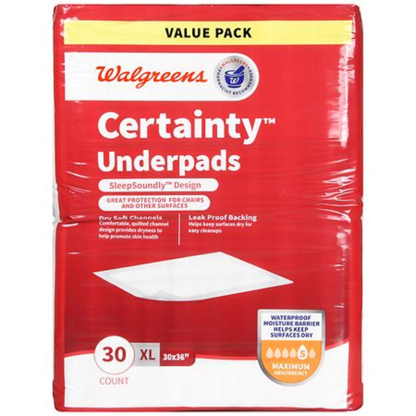Walgreens Walgreens Extra Large Maximum Absorbency Certainty Underpads ...