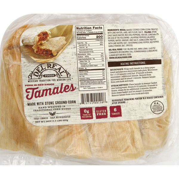 Del Real Tamales, Pork, In Red Sauce (24 oz) - Instacart