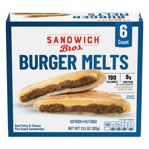 Sandwich Bros. Angus Cheeseburger Flatbread Sandwiches Frozen ...