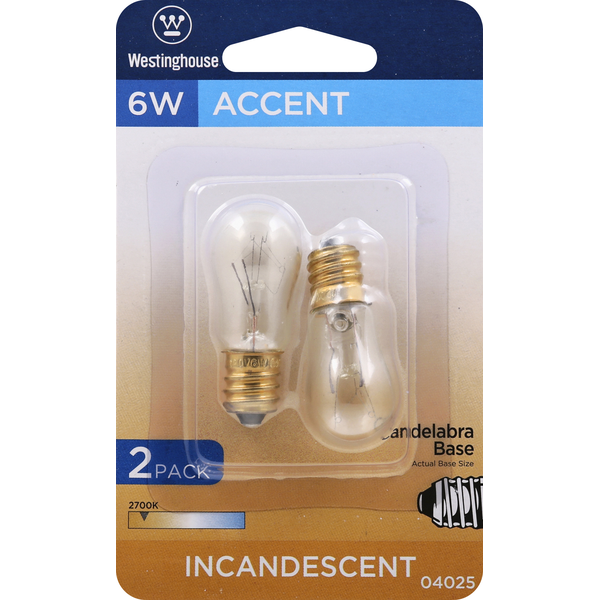 Westinghouse Light Bulbs, Accent, Incandescent, 6 Watts, 2 Pack (2 each ...