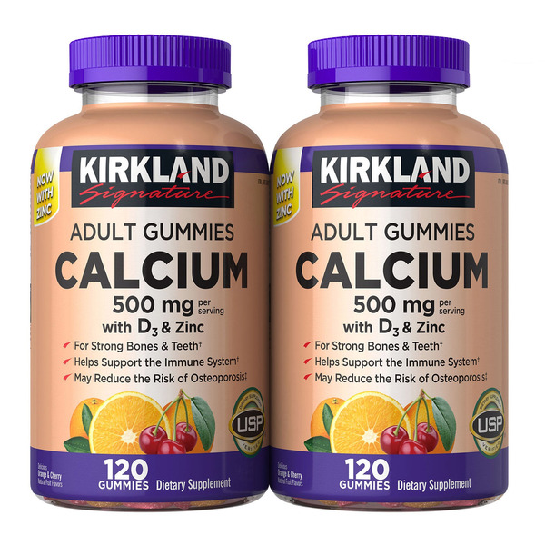 Kirkland Signature Calcium 500 mg with D3 & Zinc, 240 Adult Gummies ...
