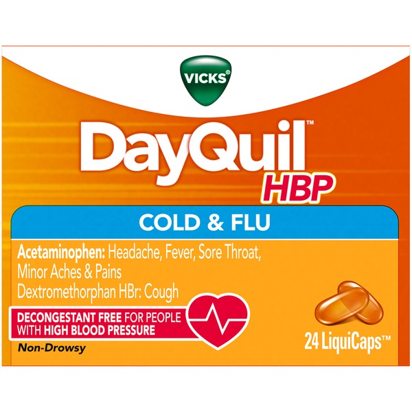 Vicks V DayQuil DayQuil High Blood Pressure Cold & Flu LiquiCaps, 24 ... Vicks V DayQuil DayQuil High Blood Pressure Cold & Flu LiquiCaps, 24 ...
