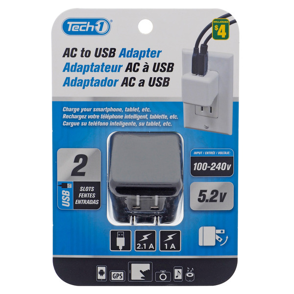 Tech1 2 Slots Ac To Usb Power Adapter Same-Day Delivery | Dollarama