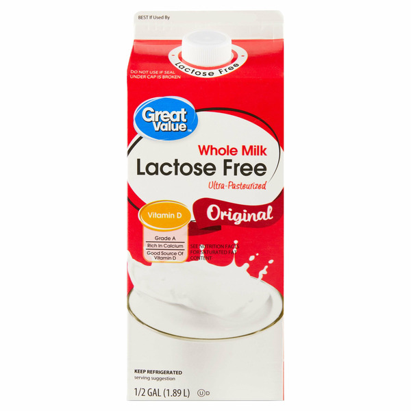 Walmart Great Value Lactose Free Original Whole Milk, 1/2 gal Same-Day ...