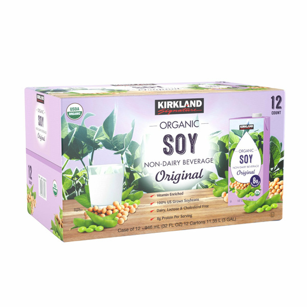 Costco Kirkland Signature Organic Plain Soy Milk, 12 x 32 oz Same-Day ...