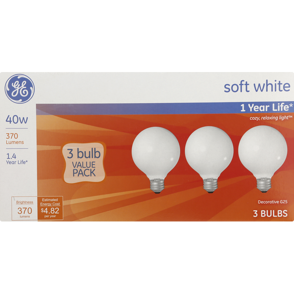 GE Light Bulbs, Soft White, 40 Watts, Value Pack (3 each) - Instacart