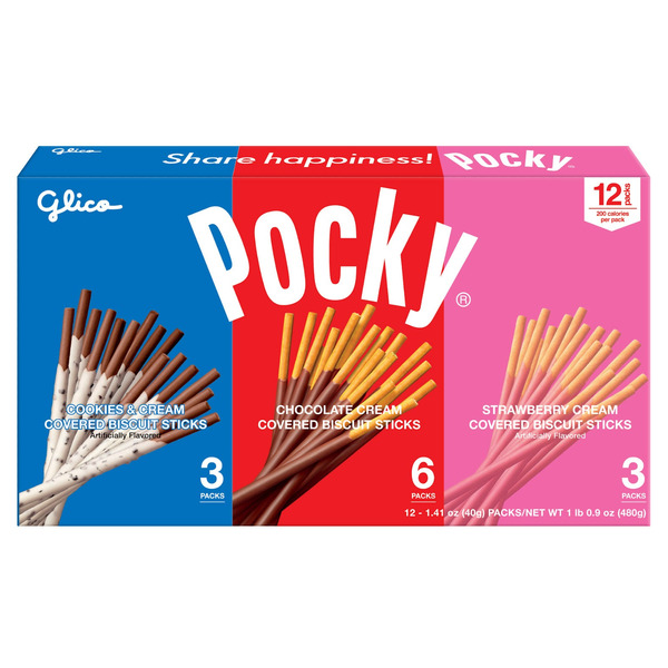 Glico Pocky Cream Covered Biscuit Sticks, Variety Pack, 1.41 oz, 12 ...