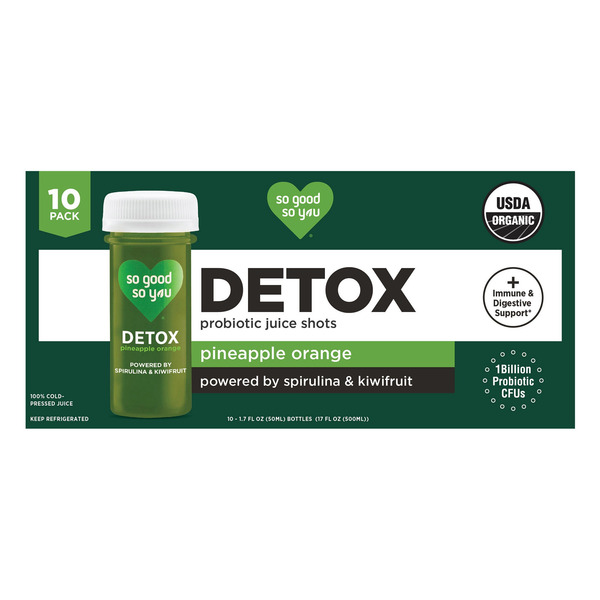 So Good So You Pineapple Orange, Detox, Organic Probiotic Juice Shots ...