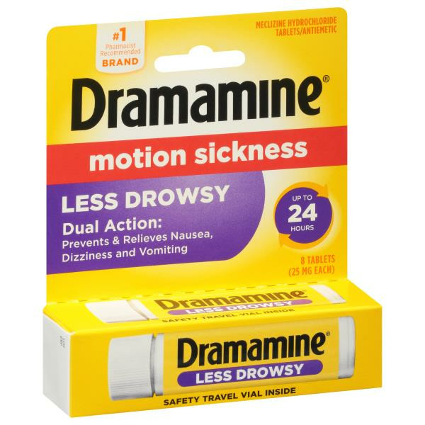 Dramamine Motion Sickness Relief, Less Drowsy Formula, 25 mg Same-Day ...