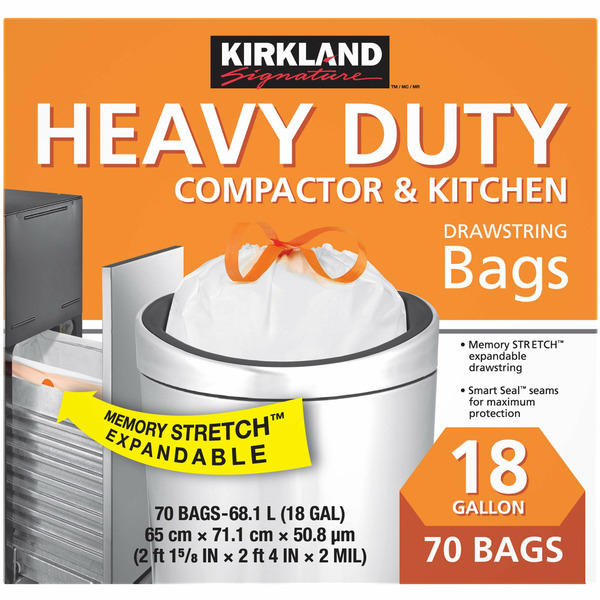 Kirkland Signature Compactor Bag With Drawstring, 70 x 18 gal Same-Day ...