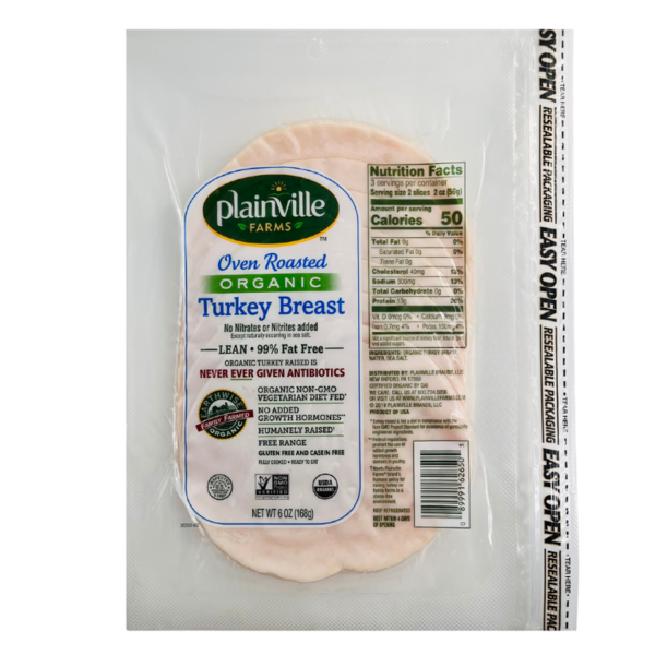 Plainville Farms Organic Oven Roasted Turkey Breast, Pre-sliced Deli ...