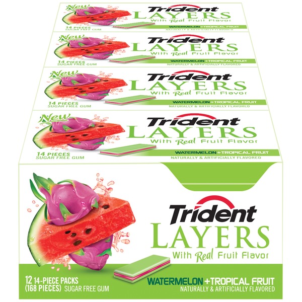 Trident Layers Watermelon + Tropical Fruit Sugar Free Gum (14 ct ...